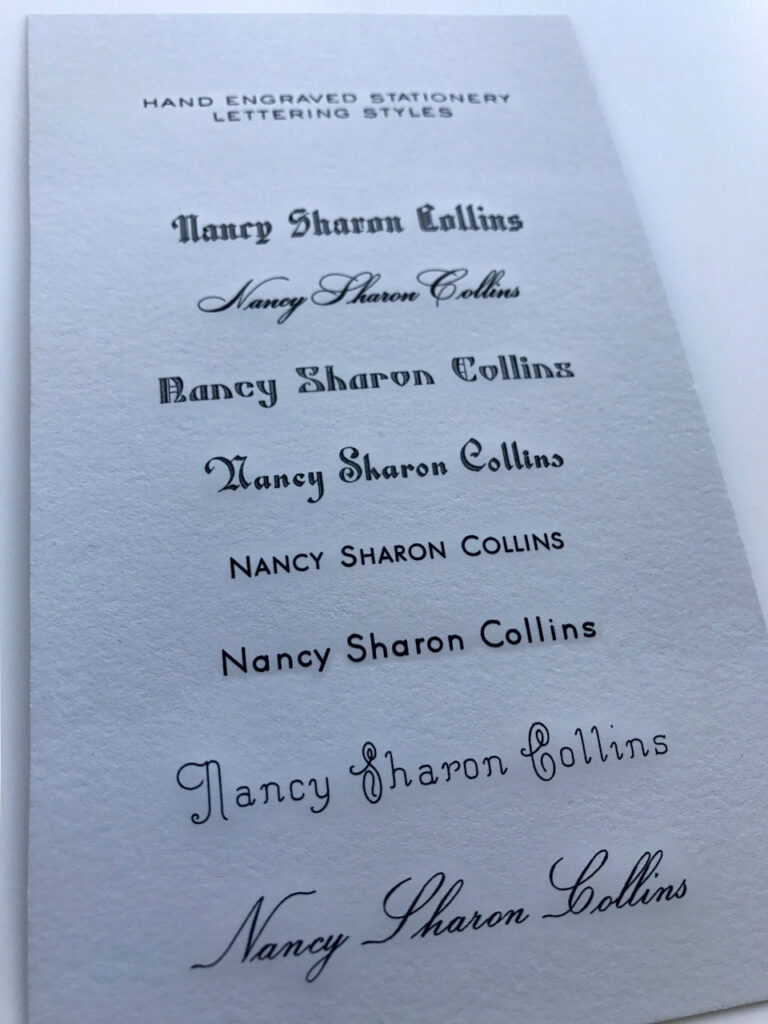 Hand Engraved Stationery Lettering Styles | Nancy Sharon Collins